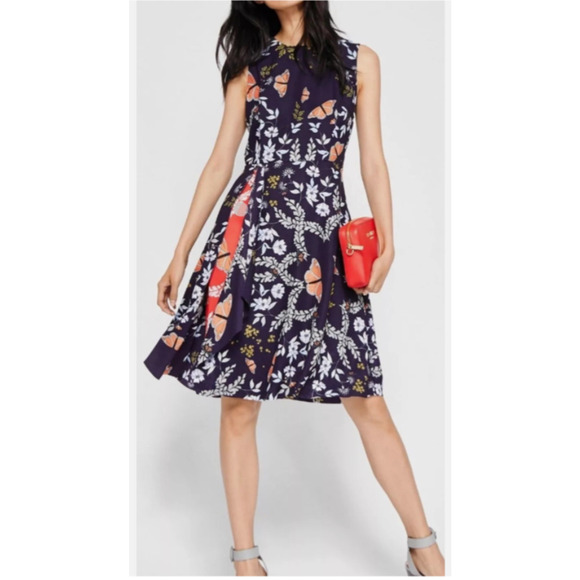 Ted Baker | Dresses | Ted Baker Midi Dress Ted Sz Jennesa Kyoto Floral Fit Flare Butterfly Navy ...